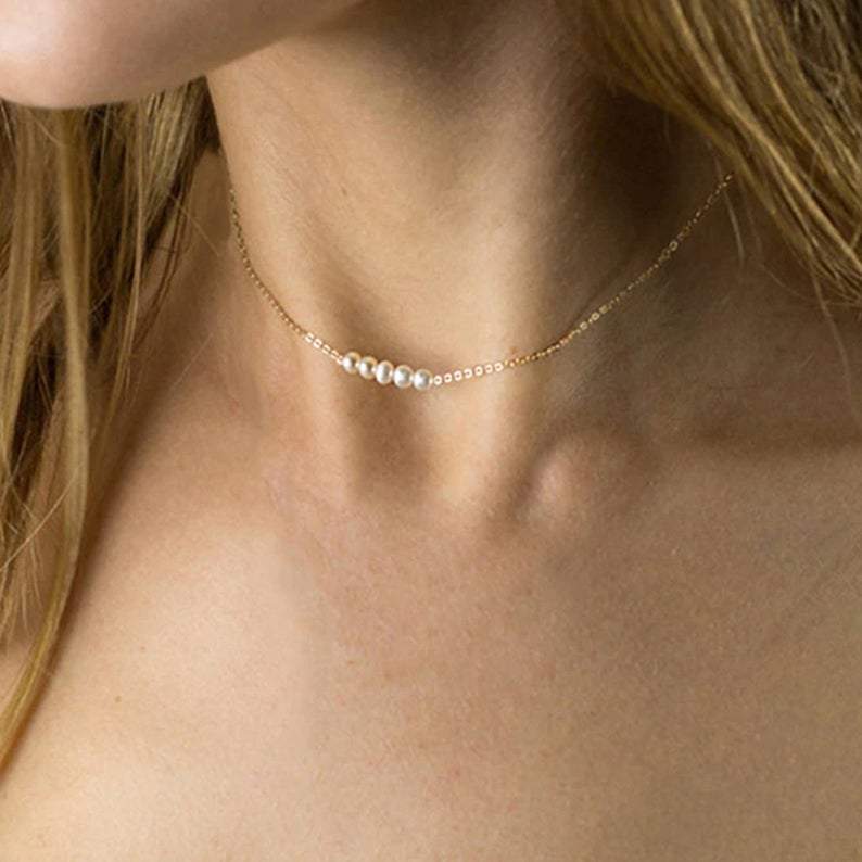 Petite Pearl Choker Necklace Gold