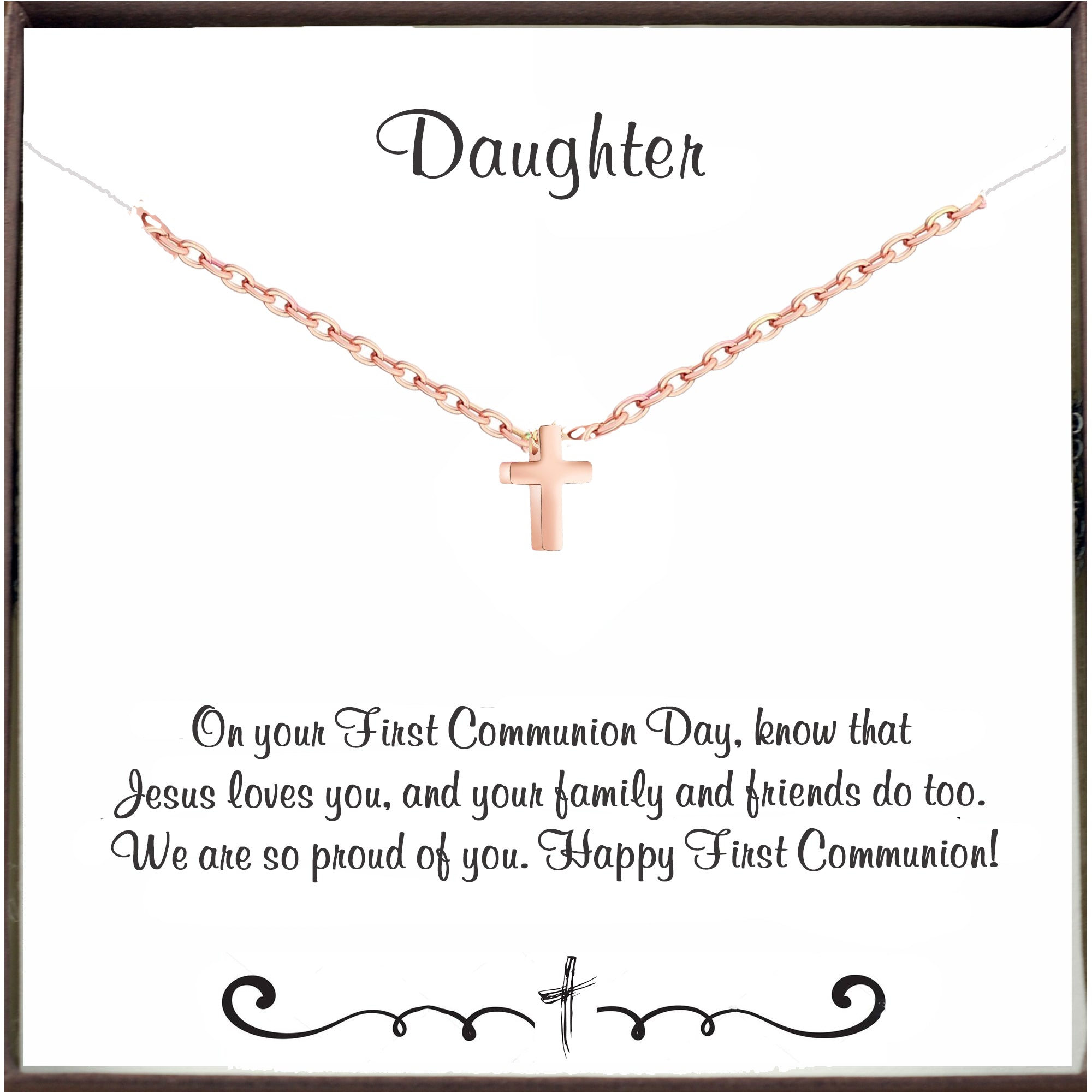 Daughter - First Holy Communion Necklace - Rose Gold Tiny Cross ...
